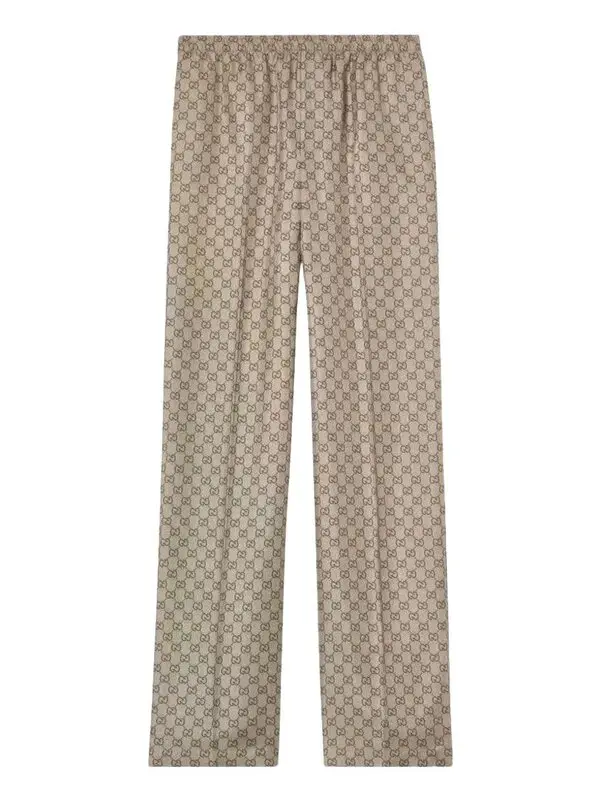 Gucci Gg Supreme Silk-twill Trousers - Neutrals