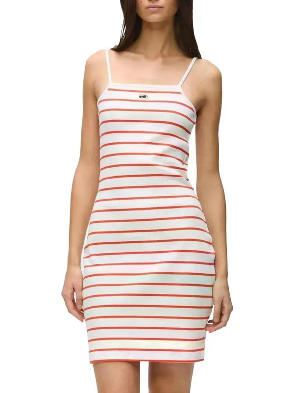Karl Lagerfeld Ikon Striped Jersey Dress - White