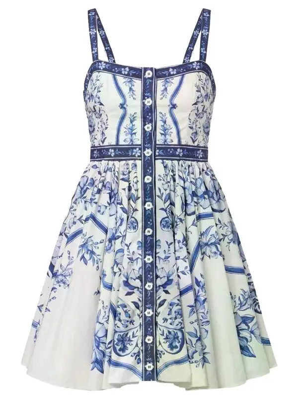 Farm Rio Porcelain Garden Mini Dress - White