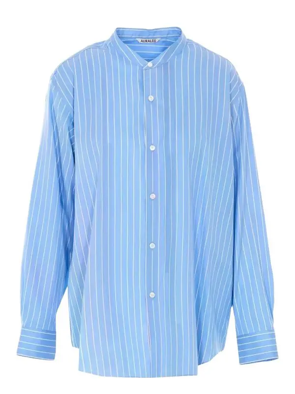 Auralee Striped Band-collar Shirt - Blue