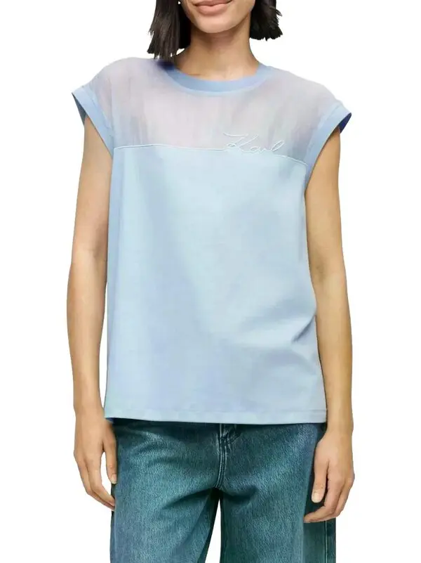 Karl Lagerfeld Signature Sheer-panel T-shirt - Blue