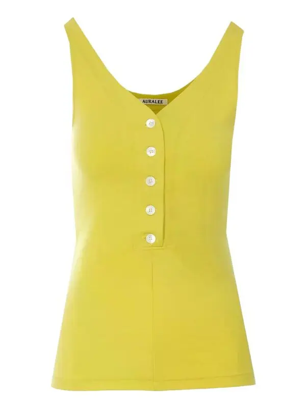 Auralee Button-up V-neck Top - Yellow