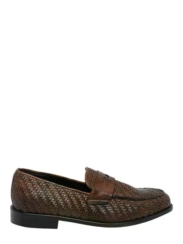PAWELK'S Woven Leather Loafers - Brown
