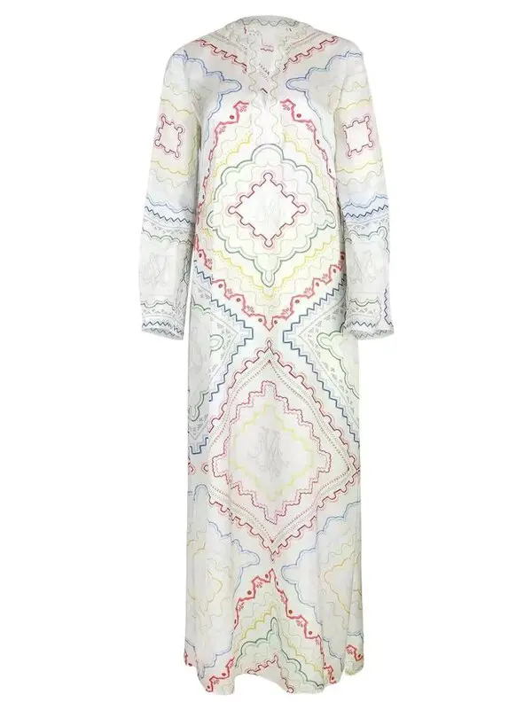 MARY KATRANTZOU Collins Geometric-print Kaftan Dress - White
