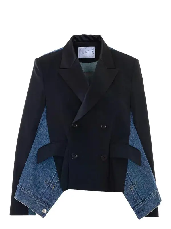 Sacai Double-breasted Denim-panel Jacket - Blue