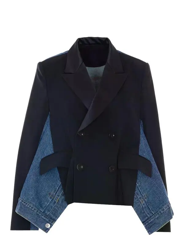 Sacai Double-breasted Denim-panel Jacket - Blue