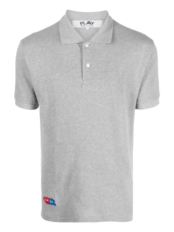Play Comme Des Garcon X The Artist Invader Pixelated-appliqué Polo Shirt - Grey