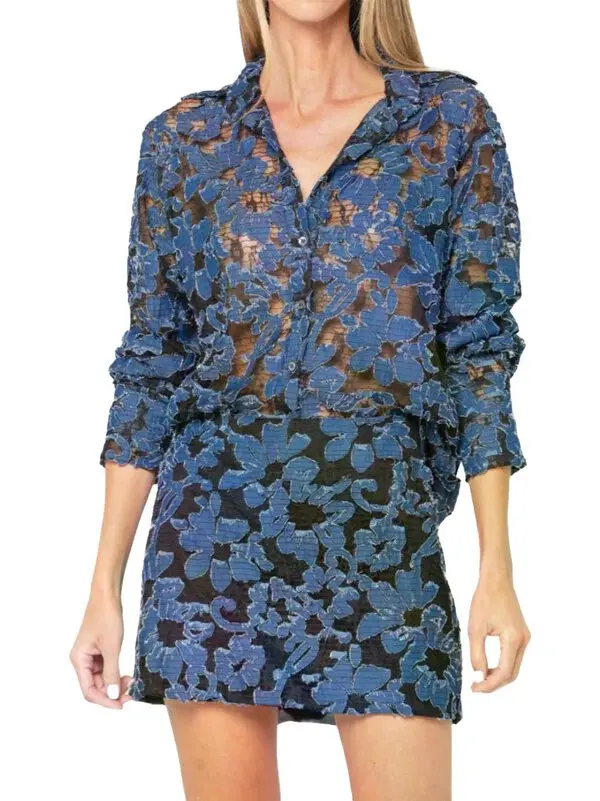 JBQ Beckett Floral-pattern Lace Skirt - Blue