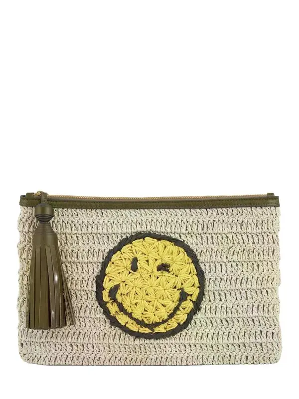 ANYA HINDMARCH Wink Raffia Clutch - Neutrals
