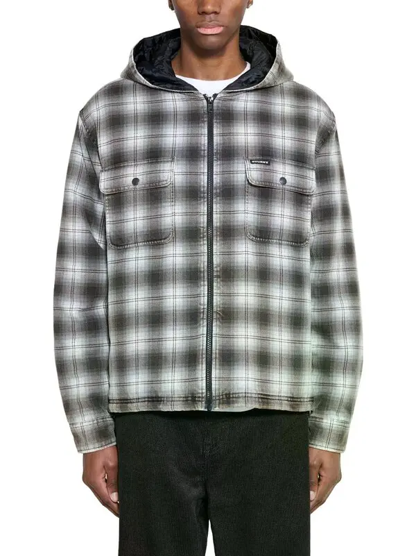 StÜssy Plaid Zip-up Hooded Jacket - Grey