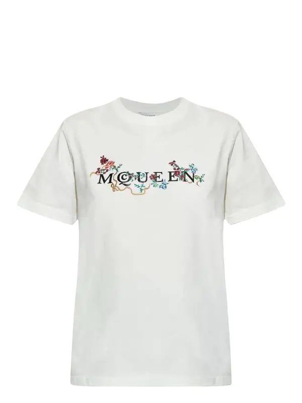 Alexander McQueen Floral-embroidered Logo T-shirt - White