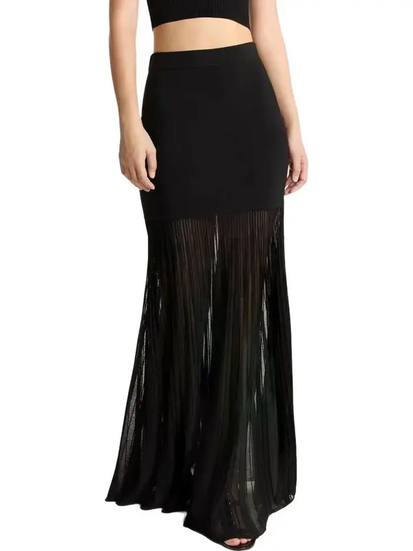 Michael Kors Pleated Ribbed Floor-length Skirt - Black