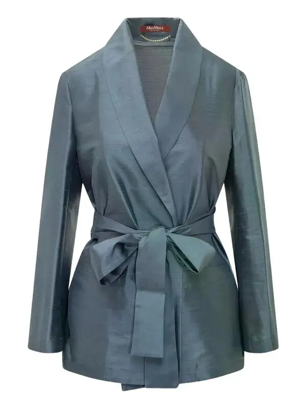 Max Mara Belted Silk Blazer - Blue
