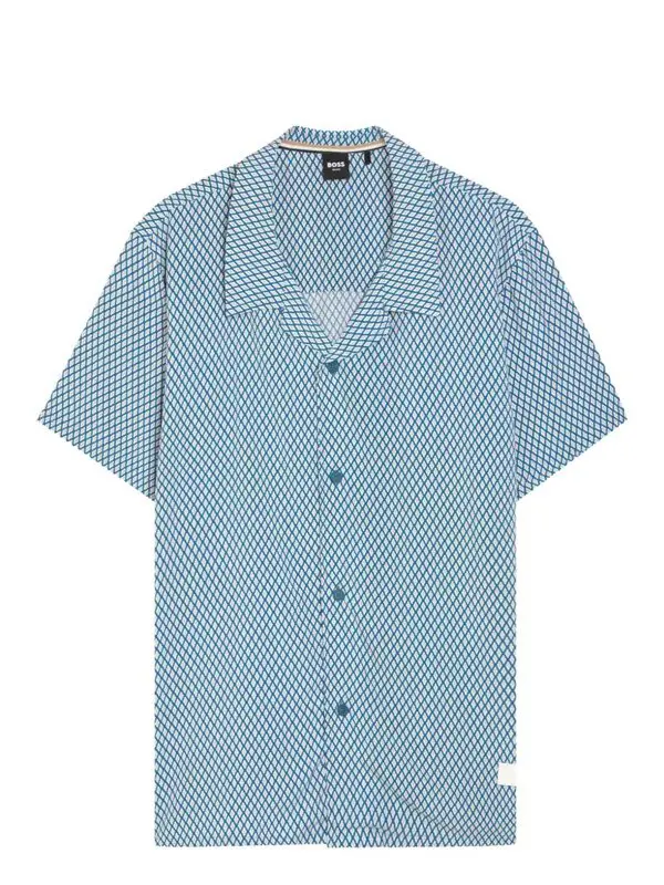 BOSS Geometric-print Camp-collar Shirt - Blue