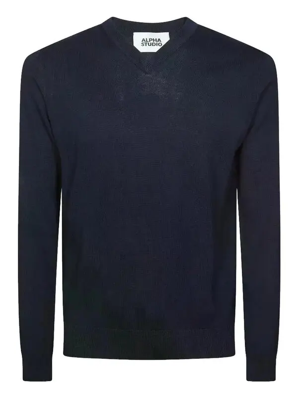 Alpha Studio Long-sleeve V-neck Sweater - Blue
