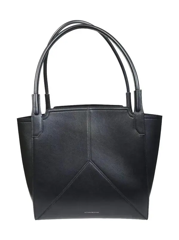Victoria Beckham Topstitched Leather Tote Bag - Black