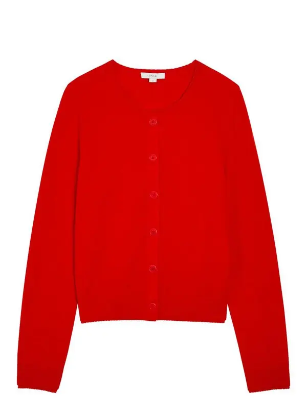 Vince Wool And Cashmere-blend Cardigan With Scalloped Trims - Red