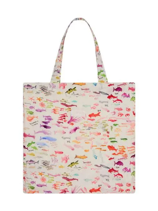 Vilebrequin Linen Tote Bag Pescador Vbq X Fabrice Hyber - White
