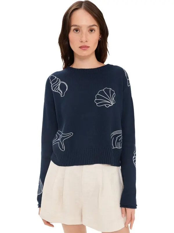 Z Supply Paradise Reef Embroidered Cotton Sweater - True Navy