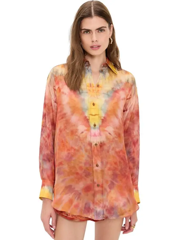 Zimmermann Alchemy Relaxed Silk Shirt - Ruby Tie Dye