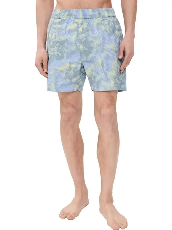 Maison Kitsuné Printed Seersucker Swim Shorts - Arctic Ice/pastel Yellow