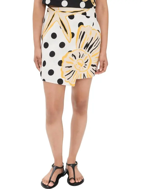 CALA DE LA CRUZ Chemena Printed Linen Skirt - Coral Ivory