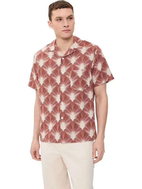 Portuguese Flannel Feathers Camp Shirt - Deep Red/raw