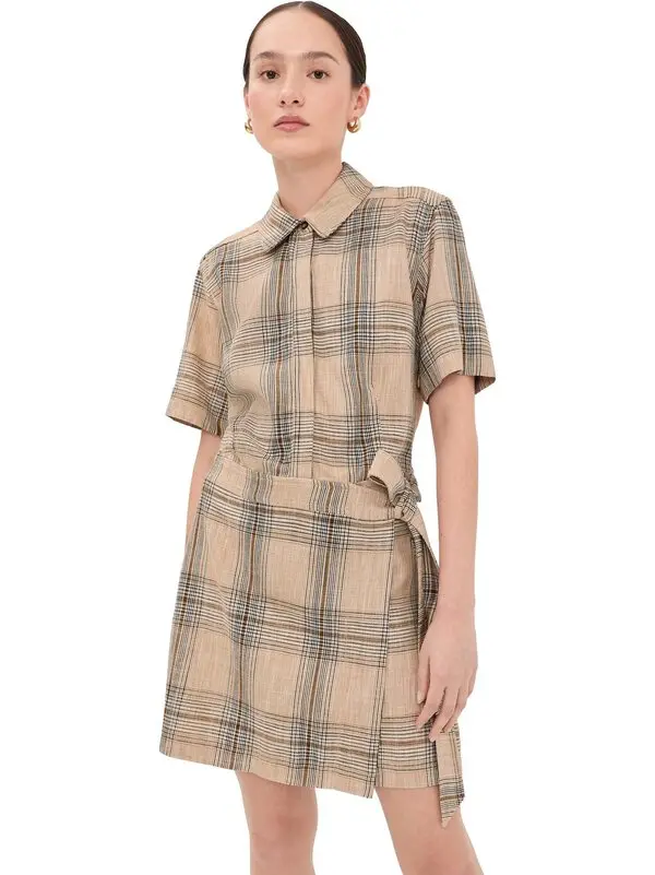Simkhai Jensen Wrap Mini Dress - Rattan Plaid