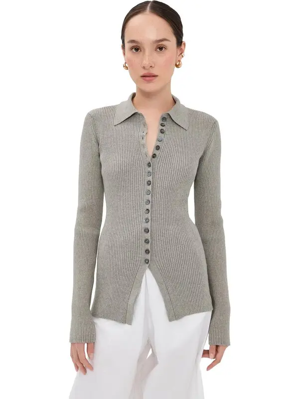 RÓHE Elongated Ribbed Cardigan - Light Grey Melange
