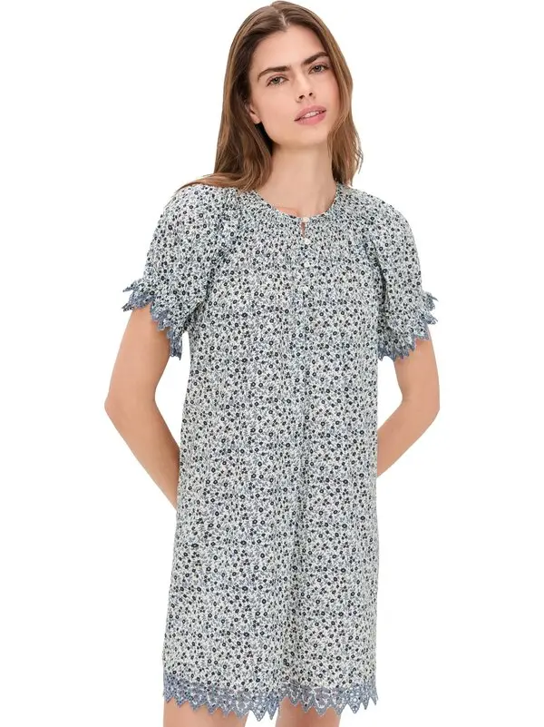 The Great. The Smocked Sleep Eyelet Dress - Bluebell Ditsy