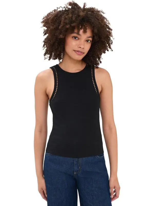 Z Supply Ribbed Tank With Cutout Embroidered Trim - Black