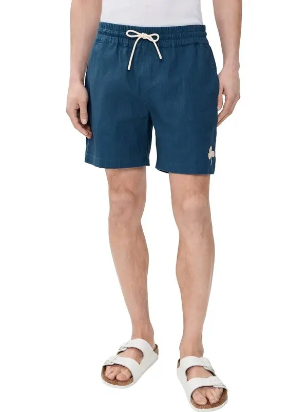 Portuguese Flannel Embroidery Nature Ramie Shorts - Blue