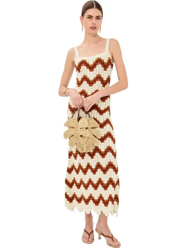 Escvdo Marea Crochet Maxi Dress - Ivory/tobacco
