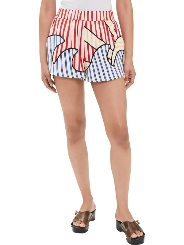Farm Rio Striped Linen-blend Shorts - Navy Stripes Off White