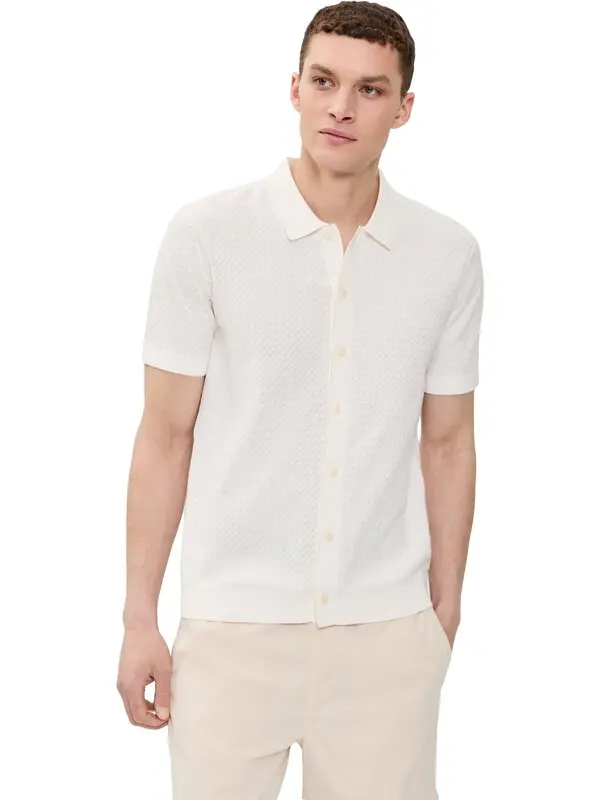 Theory Carin Short Sleeve Shirt In Tactile Cotton - Winter Ivory