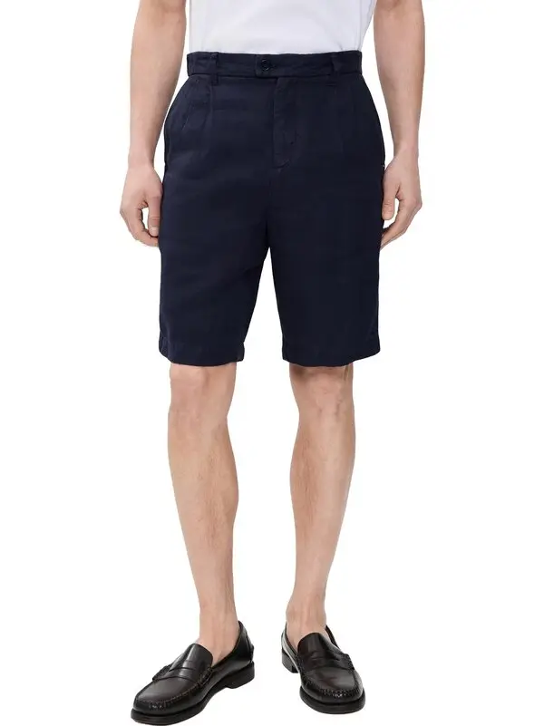 FAR AFIELD Linen Double Pleated Shorts - Navy