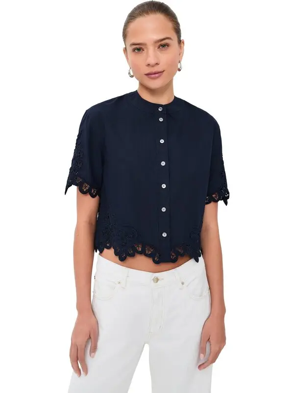 Veronica Beard Aleck Embroidered Shirt - Navy