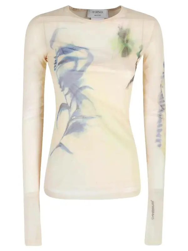 Sportmax Abstract-print Mesh Dress - Neutrals