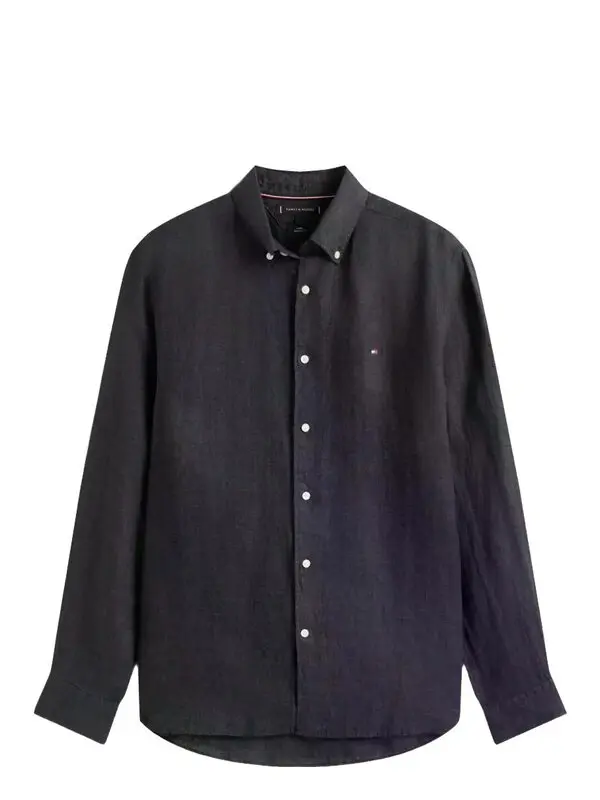 Tommy Hilfiger Washed Effect Embroidered-logo Shirt - Black