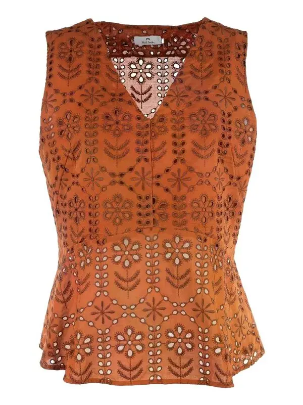 Paul Smith Embroidered V-neck Top - Orange