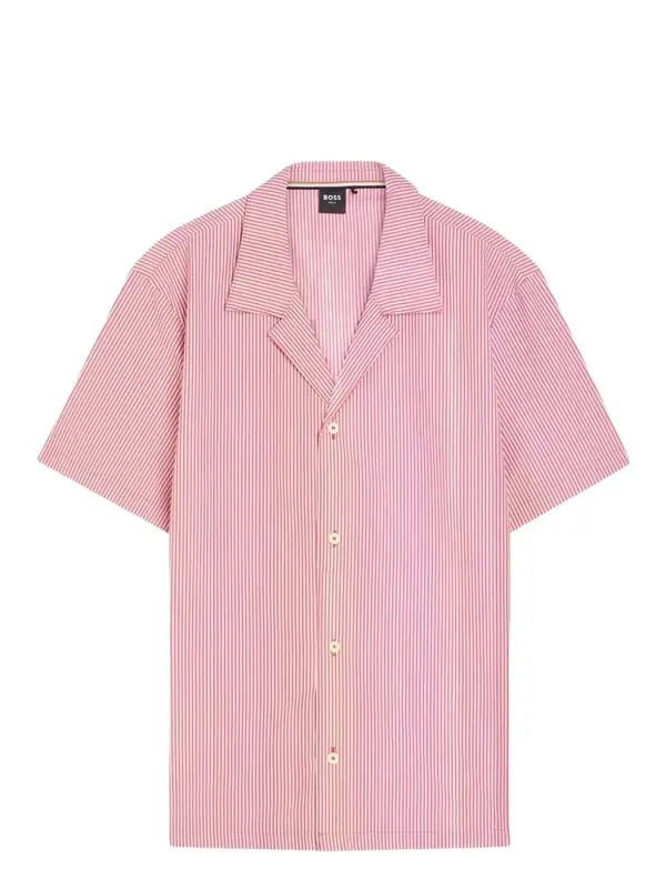 BOSS Striped Camp-collar Shirt - Red