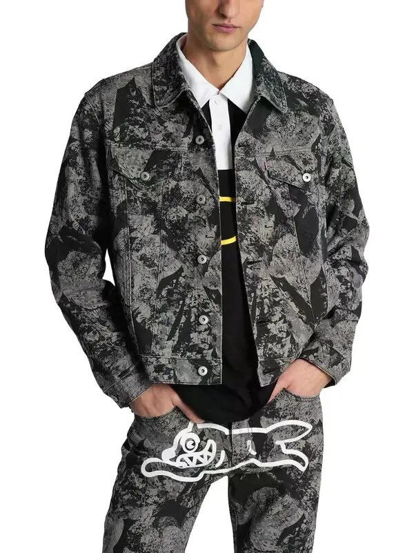 ICECREAM Abstract-print Denim Jacket - Black
