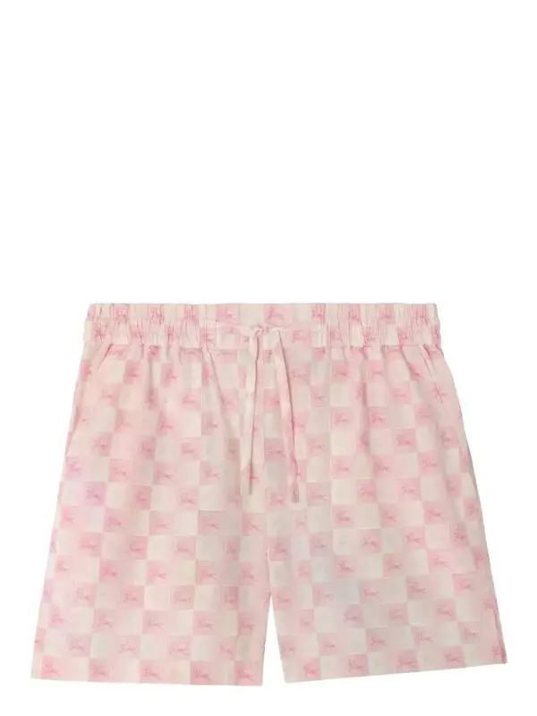 Burberry Checkerboard Cotton Poplin Shorts With Equestrian Knight Design - Pink