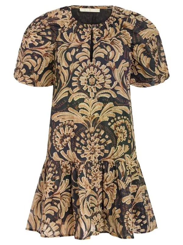 MARIE OLIVER Greta Baroque-print Tiered Dress - Black