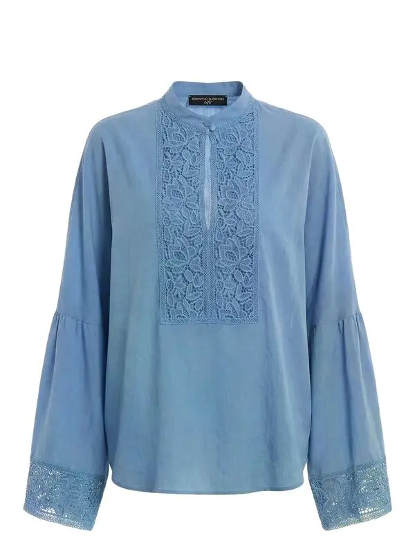 Ermanno Scervino Lace-paneled Bell-sleeve Blouse - Blue