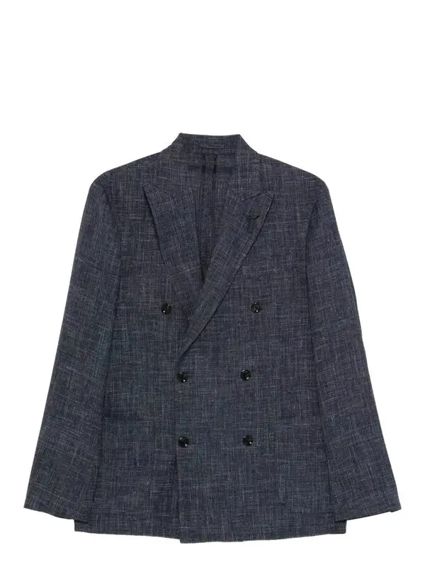 LARDINI Double-breasted Slub-texture Blazer - Blue
