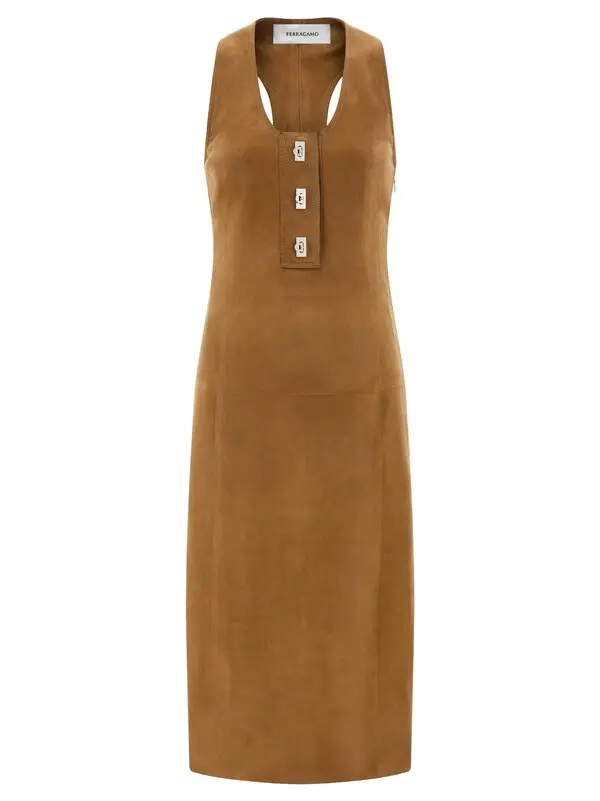 FERRAGAMO Racer Back Nubuck Dress - Beige