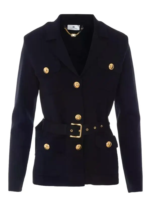 Elisabetta Franchi Belted Logo-button Jacket - Blue