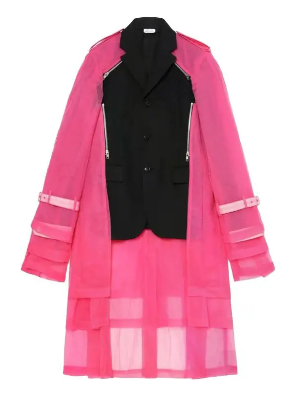 Comme Des Garçons Layered Tulle Coat With Zip-pocket - Black