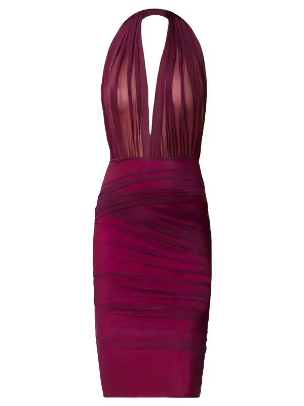 AMAZUIN Tamie Halterneck Draped Midi Dress - Pink